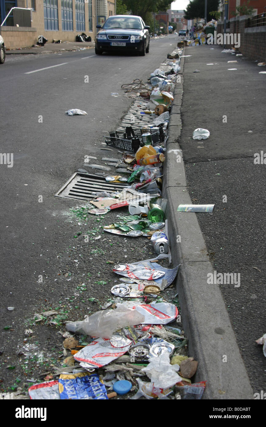 litter on street after a street party Stock Photo - Alamy