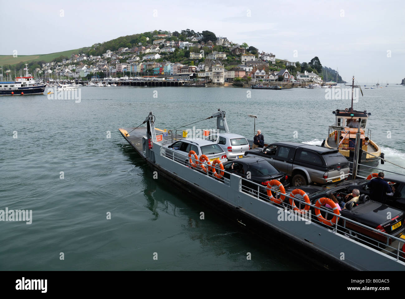 Lower Ferry crossing from Kingswear to Dartmouth, Devon, loaded with ...