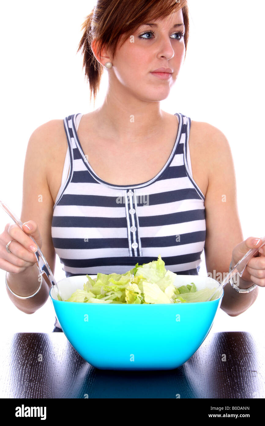 Teenage Girl Preparing Salad Model Released Stock Photo - Alamy