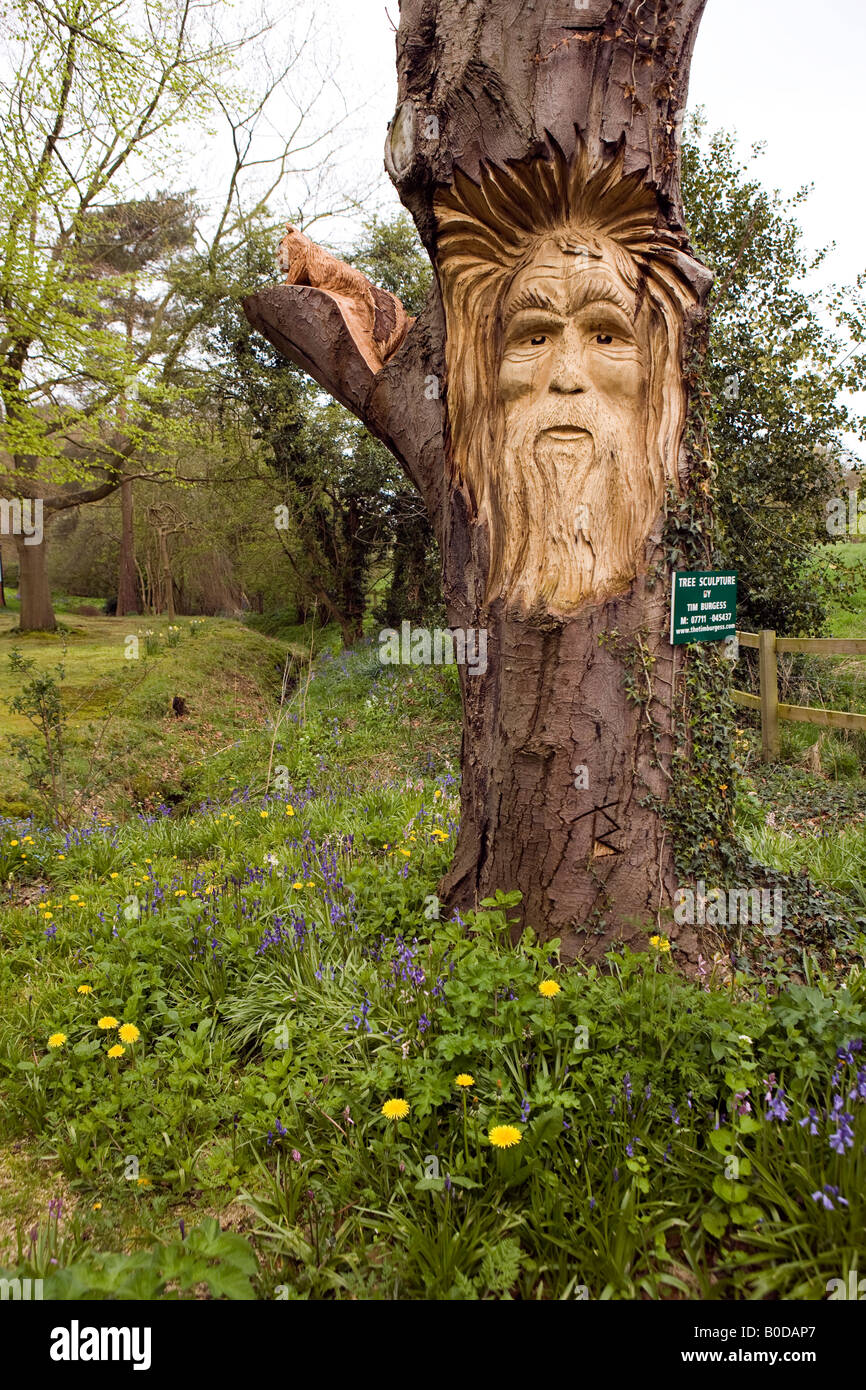 UK Cheshire Mobberley Wizard chainsaw sculpture by artist Tim Burgess ...