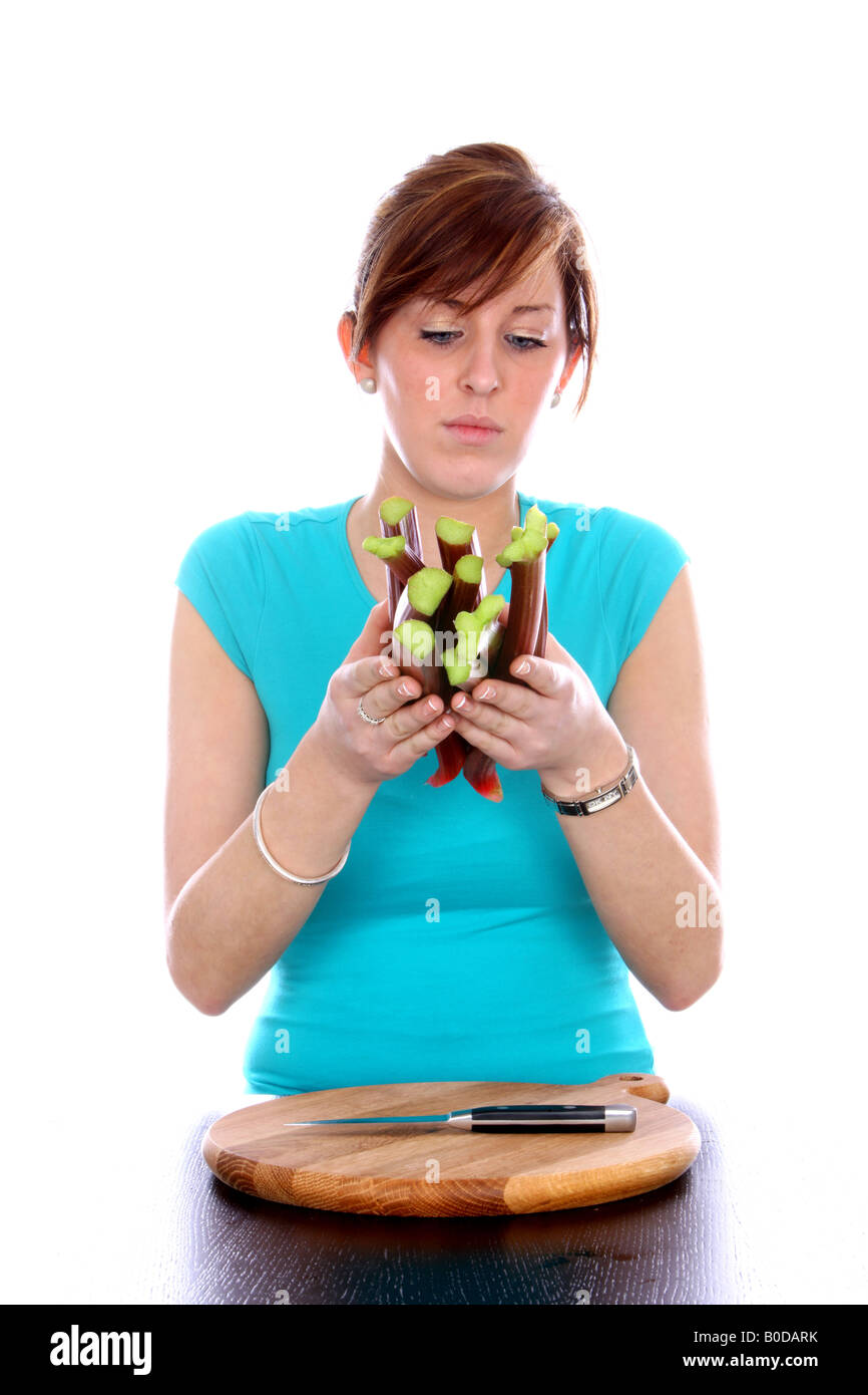 Teenage Girl Preparing Rhubarb Model Released Stock Photo - Alamy