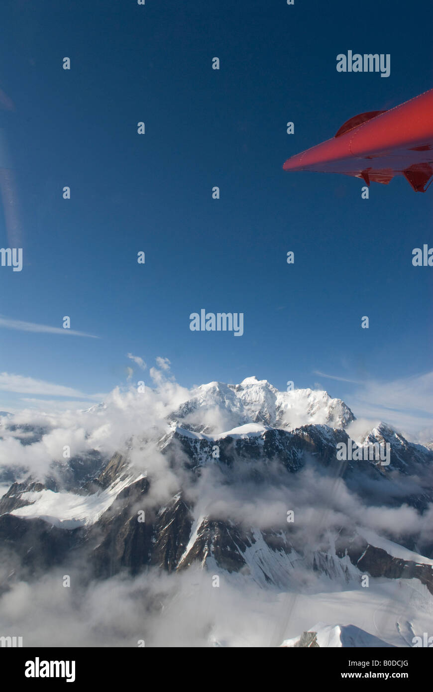View from the bush plane flying over the mountains of the Alaska Range ...