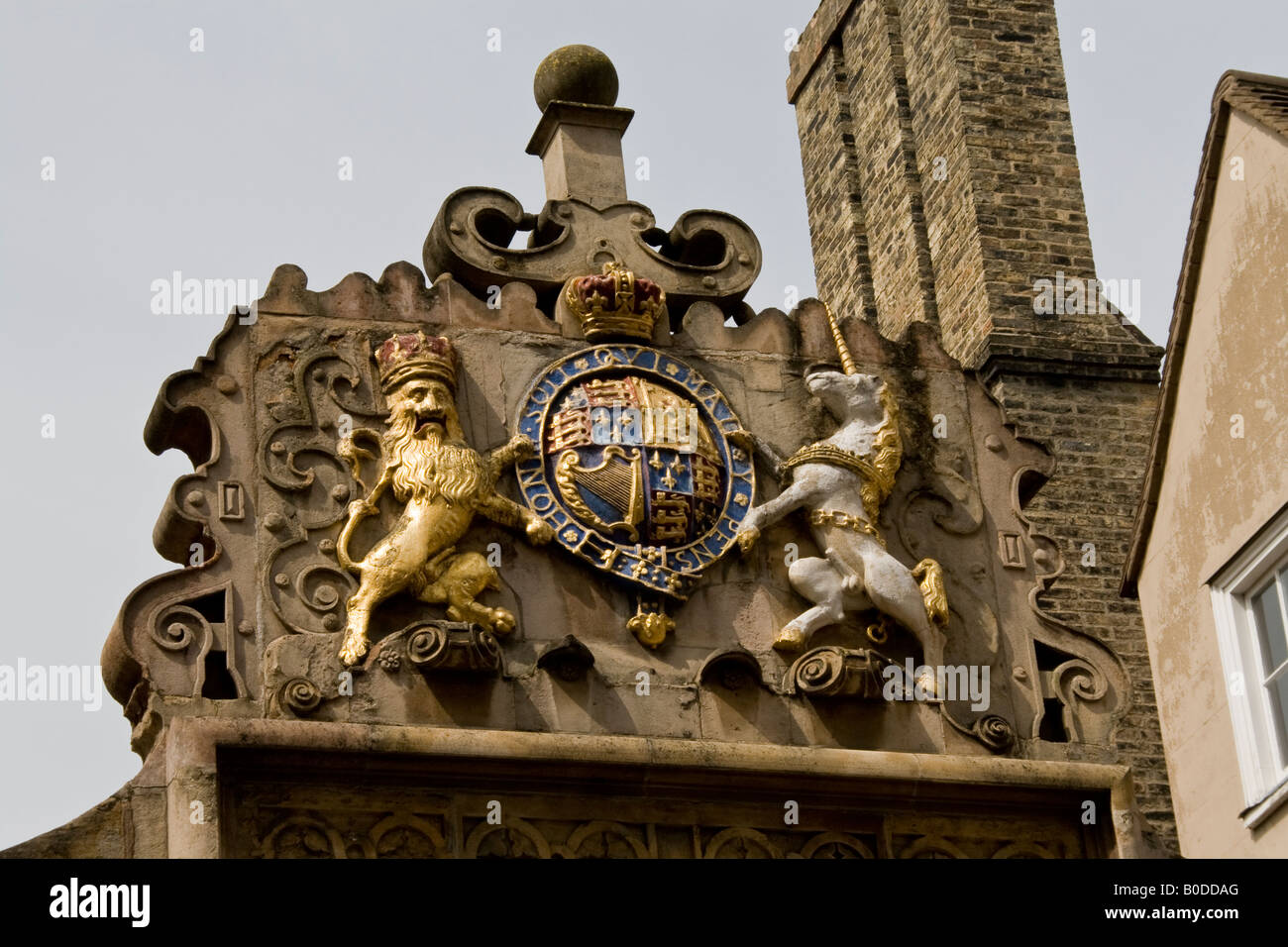 Education heraldic crest above side entrance to trinity college hi-res ...