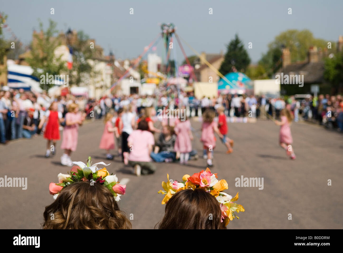 May Queen, King & attendant watch Maypole dancing. May Fair Stilton ...
