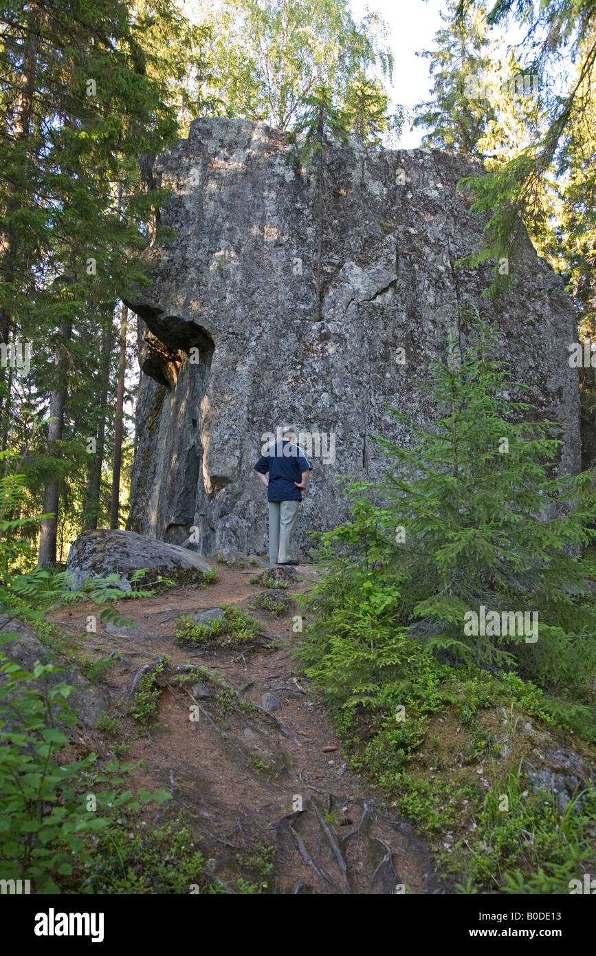 Big glacial erratic boulder called " Linnakivi " , Finland Stock Photo ...