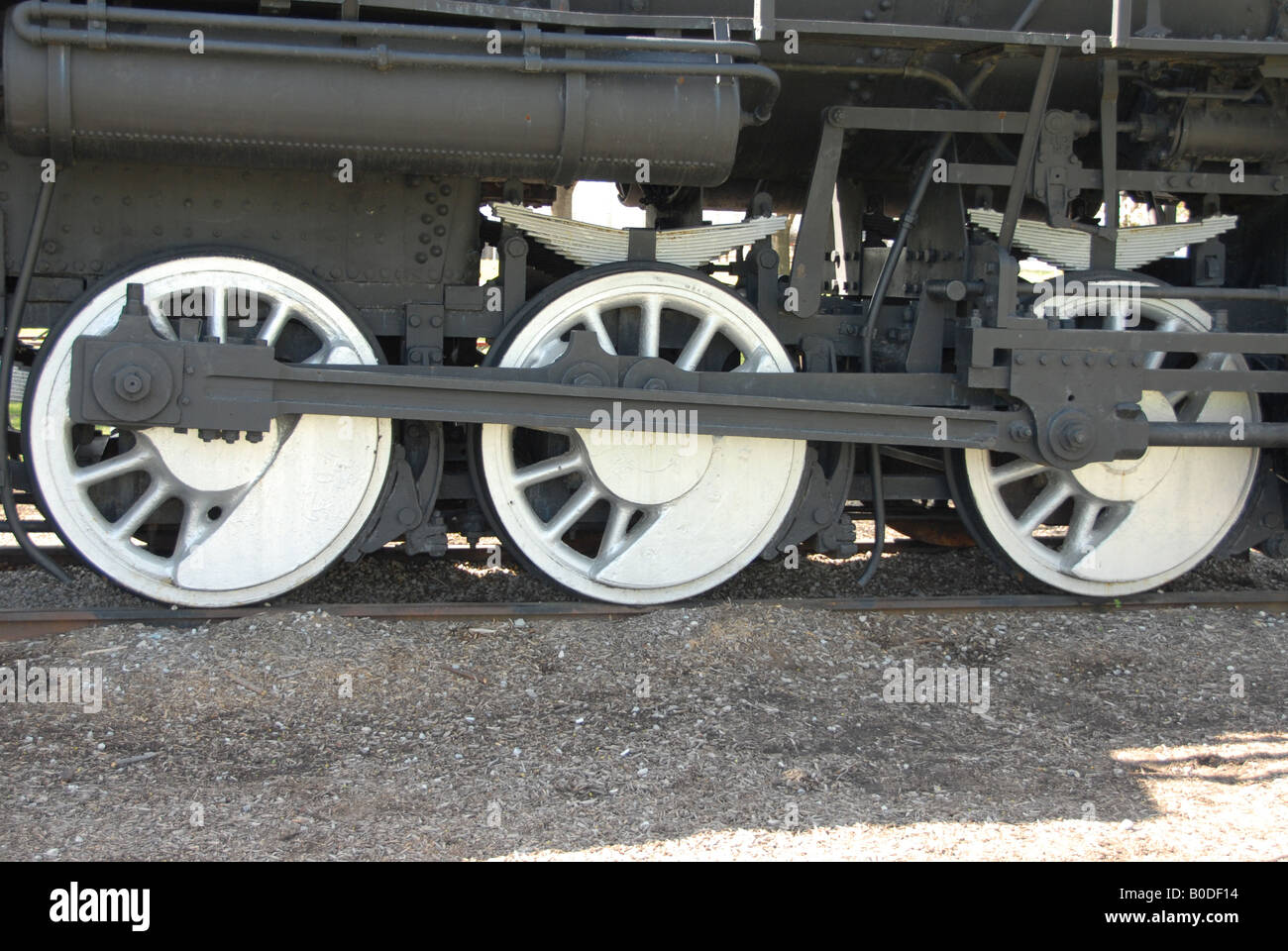 Three wheels on the side of a train Stock Photo - Alamy