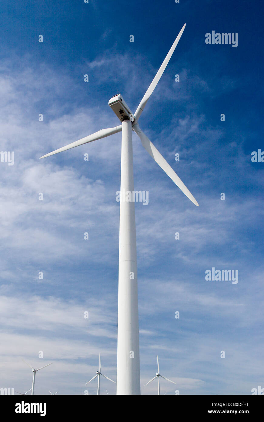 Wind Farm The tower power head and propeller of a large wind turbine ...