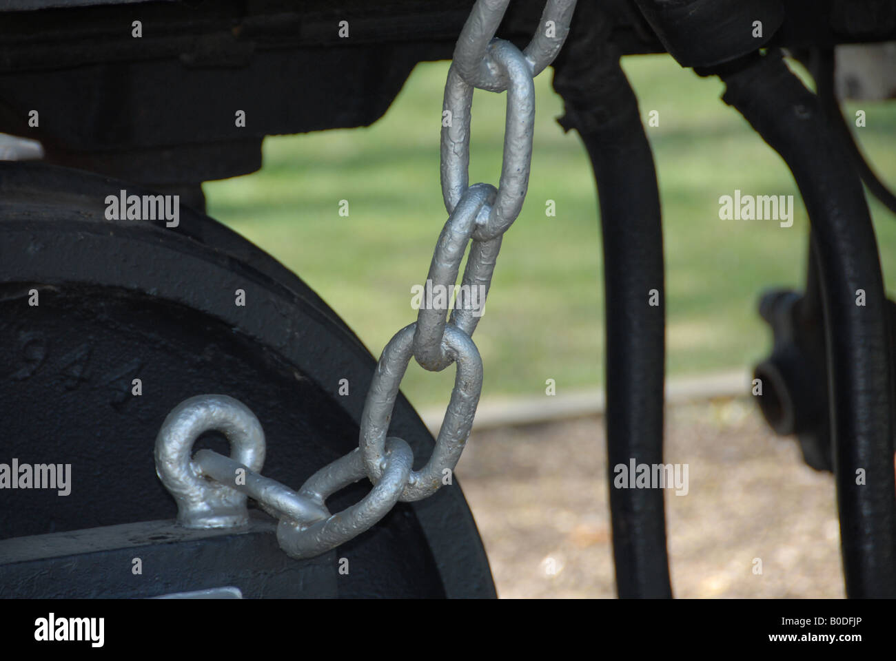 A large metal chain hanging from a car of a train Stock Photo - Alamy