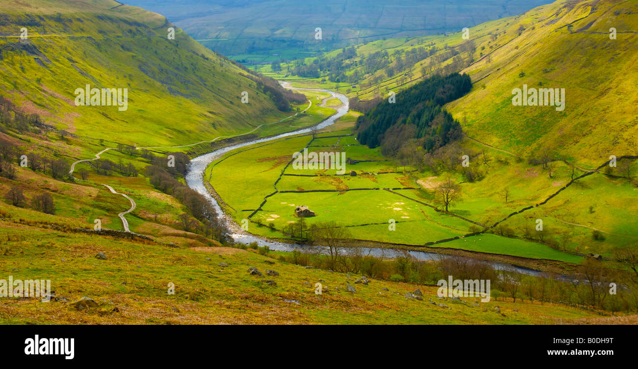 View of River Swale from Crackpot Hall, Upper Swaledale, near Keld ...