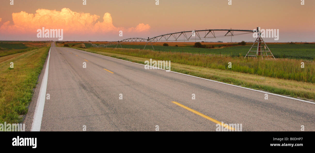 Country road and irrigation system at sunset SE Nebraska Stock Photo ...