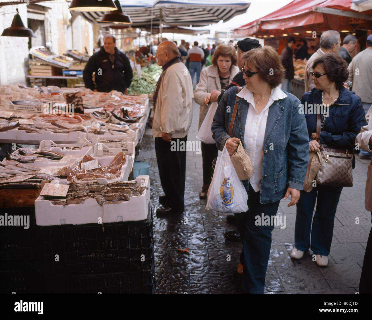 The open air fish market at Ortygia or Ortigia Siracusa or Syracuse ...