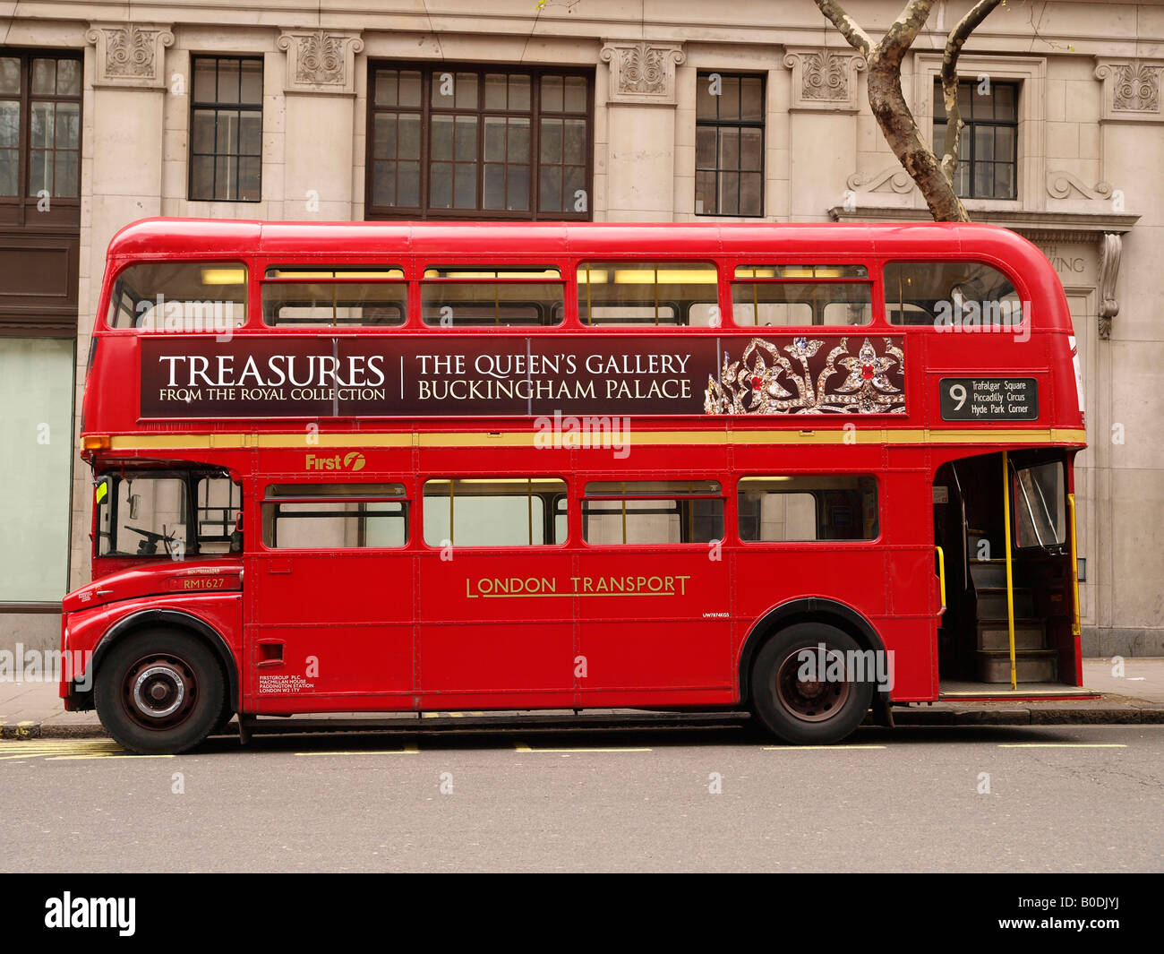 Number 9 red double decker London Bus Stock Photo - Alamy