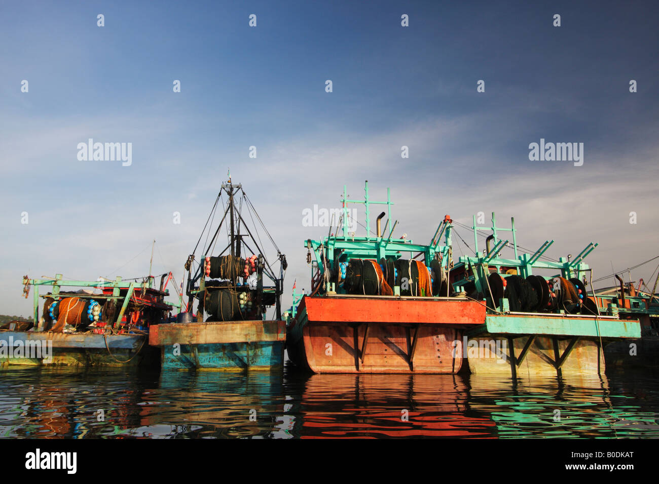 Fishing Boats Reflected In Water, Pulau Labuan, Sabah, Malaysian Borneo ...