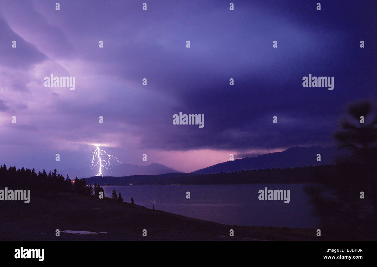Lightening over a lake, Lake Koocanusa, British Columbia, Canada Stock ...