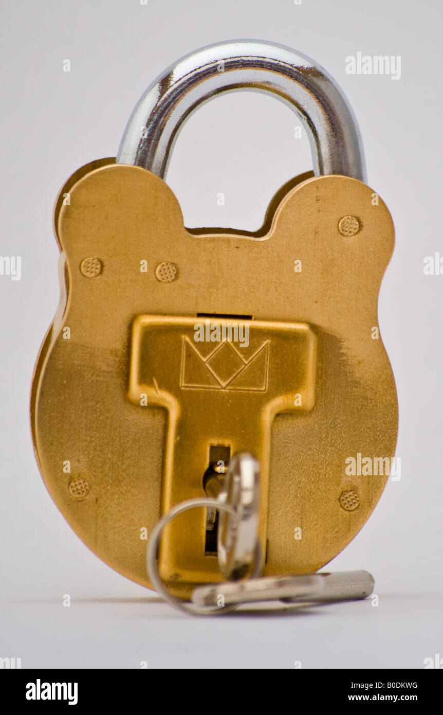 Golden padlock with 2 keys, portrait photograph View from the front ...