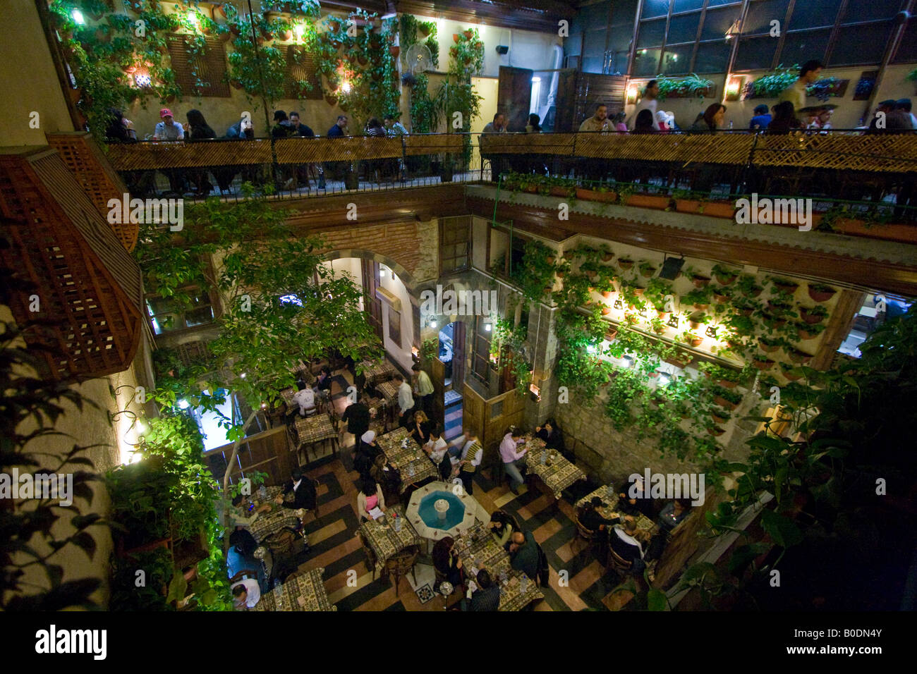 Courtyard in the Antique Door Restaurant in the Old City in Damascus ...