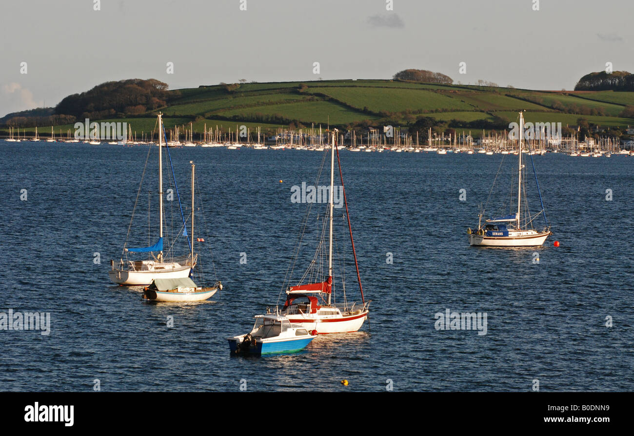 View from Loe Beach of Sailing boats in Carrick Roads, near Feock ...