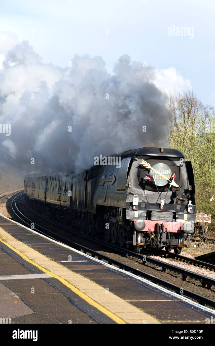 A steam charter train headed by 34067 'Tangmere' approaches Herne Bay ...