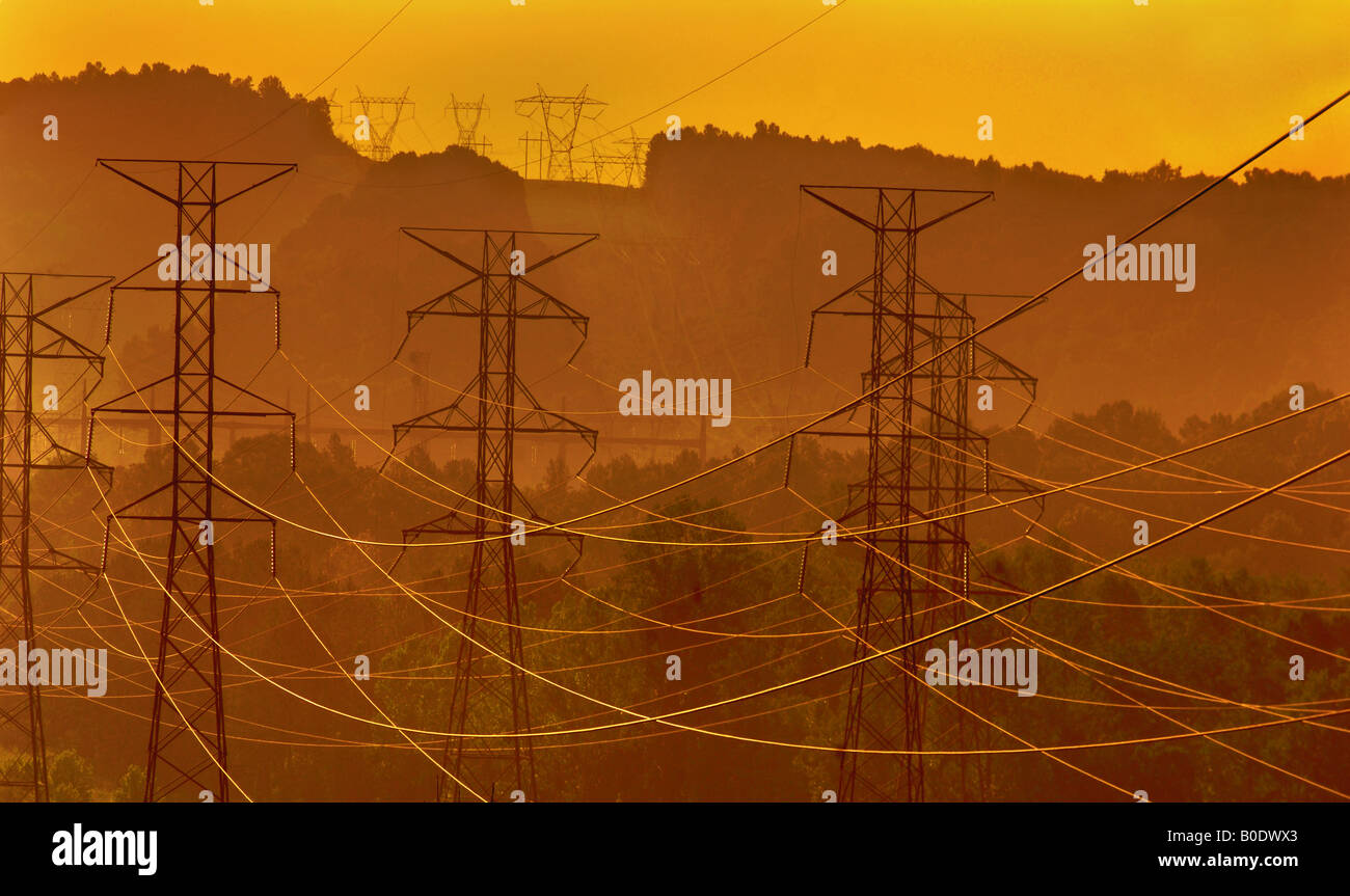 Power lines at sunset TVA Tennessee Stock Photo - Alamy
