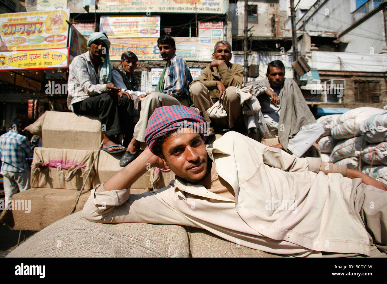 happy young indian workers relaxing after work delhi india Stock Photo ...