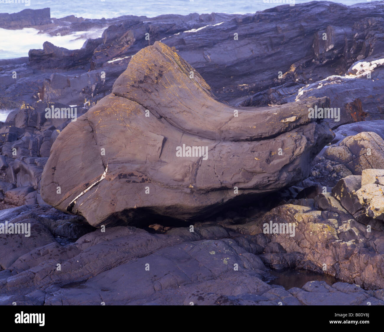 Unusual shaped boulder on Easdale Island, Argyll, Scotland, UK Stock ...