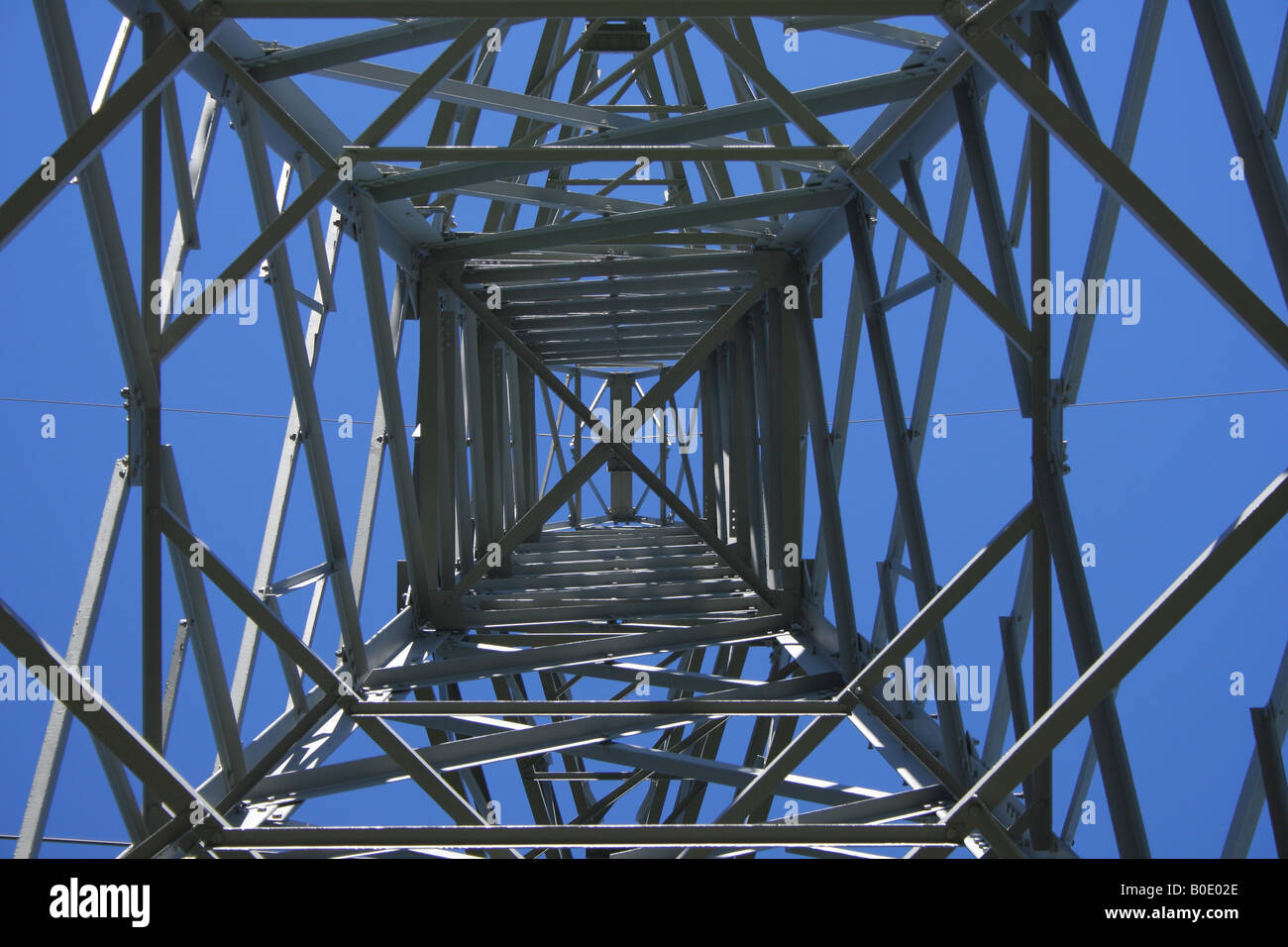 Looking up under a power pylon Stock Photo - Alamy