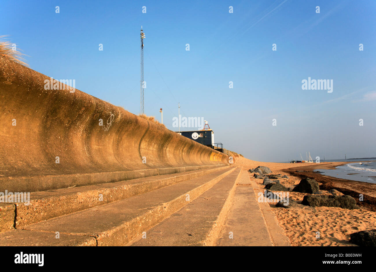 Sea wall at Sea Palling, Norfolk, UK, built as a sea defence to Stock ...