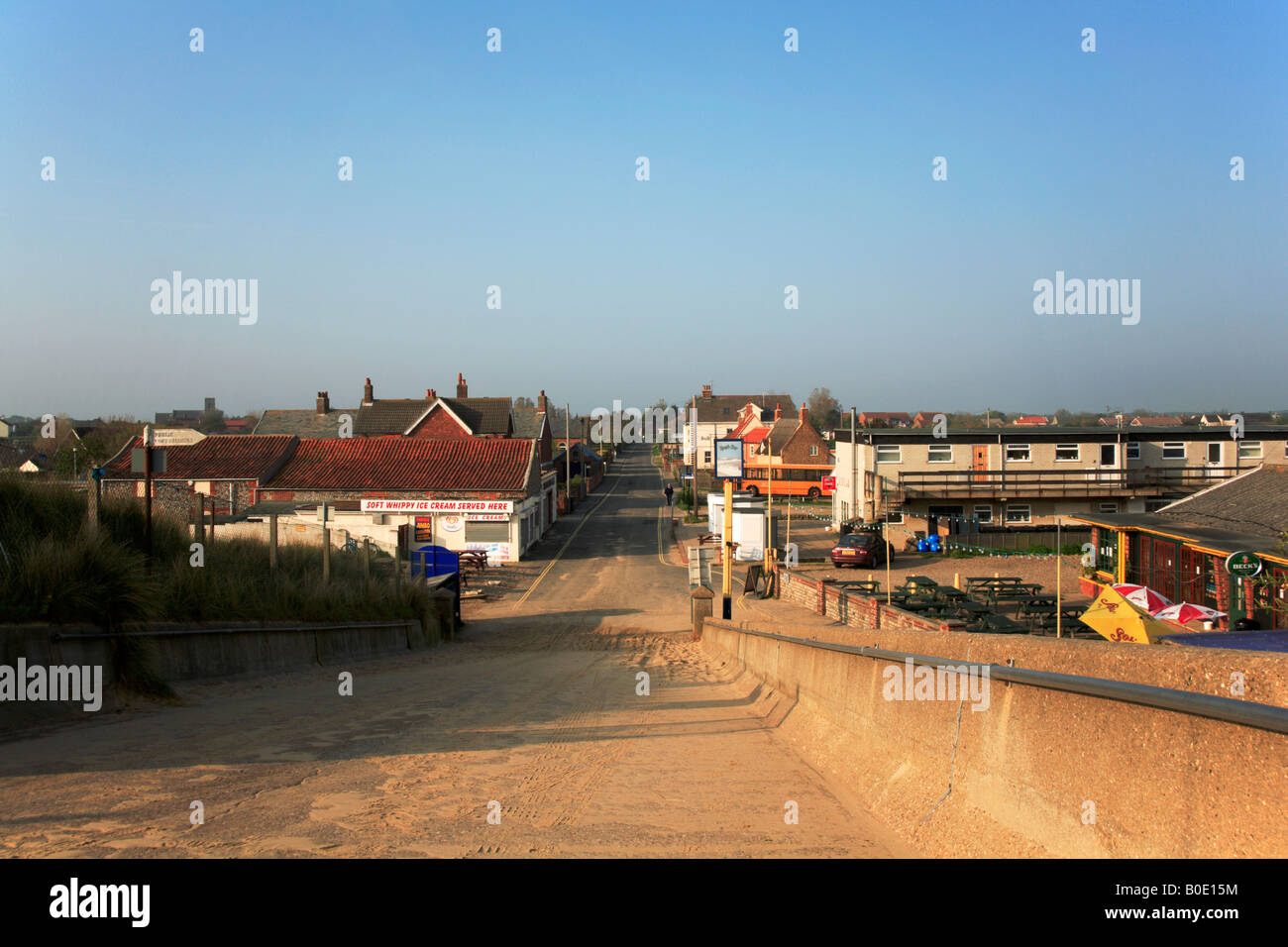 The village of Sea Palling, Norfolk, UK, located behind a line of sand ...
