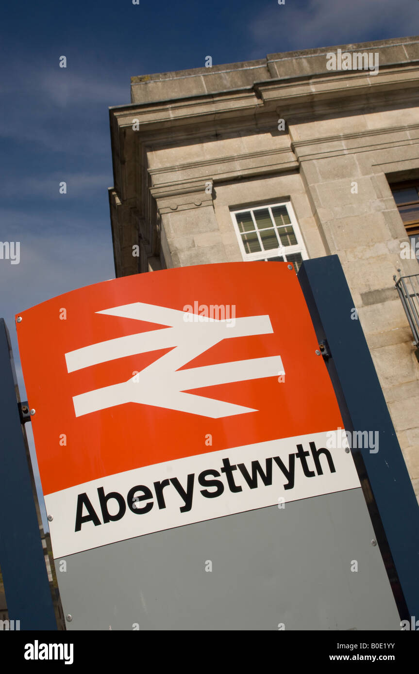 Aberystwyth railway station sign with the old BR Intercity logo Stock ...