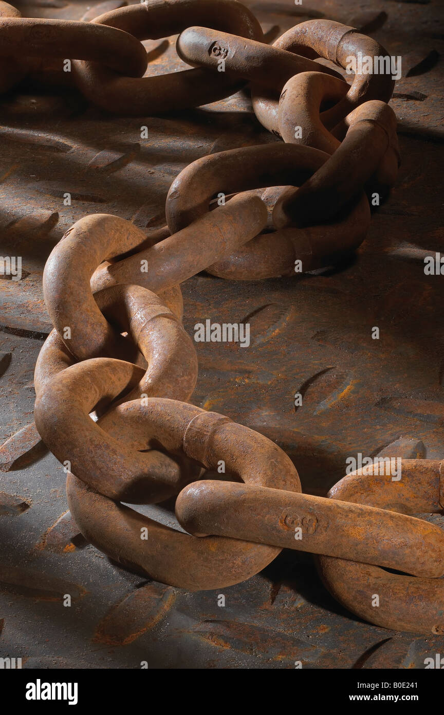 Rusty Chain Detail On Iron Deck Stock Photo - Alamy