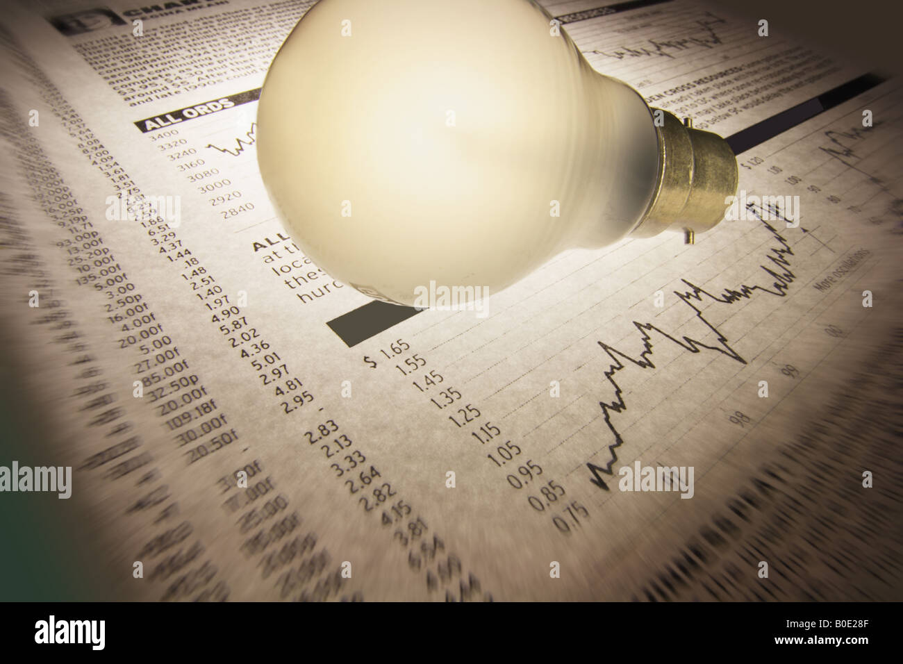 Light Bulb on Stock Listings Stock Photo - Alamy