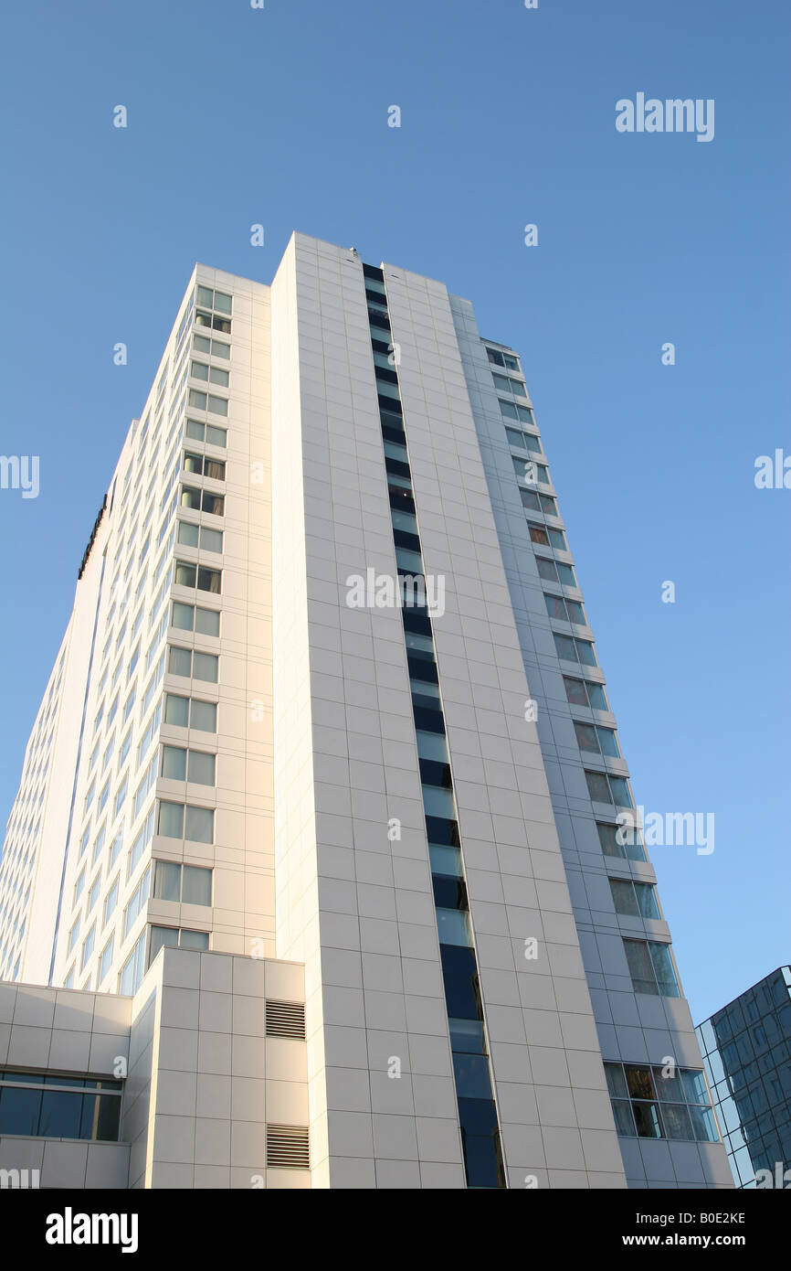 A modern white hotel in the early morning light Stock Photo - Alamy