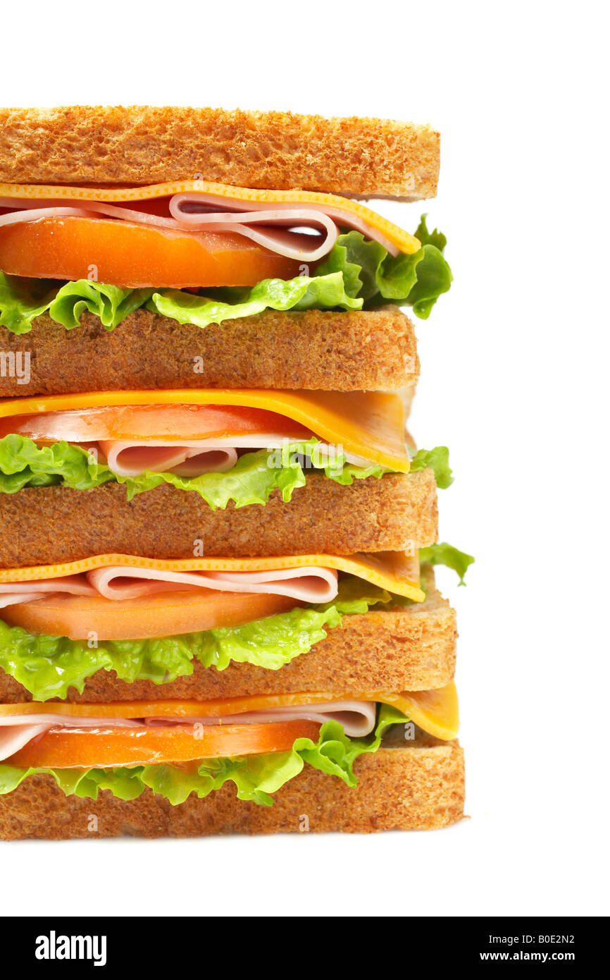 Healthy ham big sandwich with cheese tomato and lettuce Stock Photo - Alamy