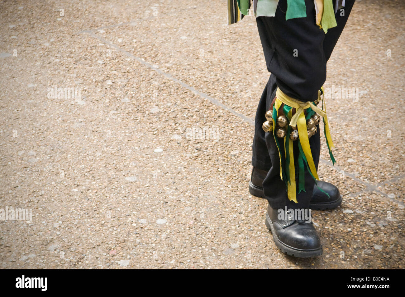 Morris dancer's legs with ribbons and bells tied below the knee Stock ...