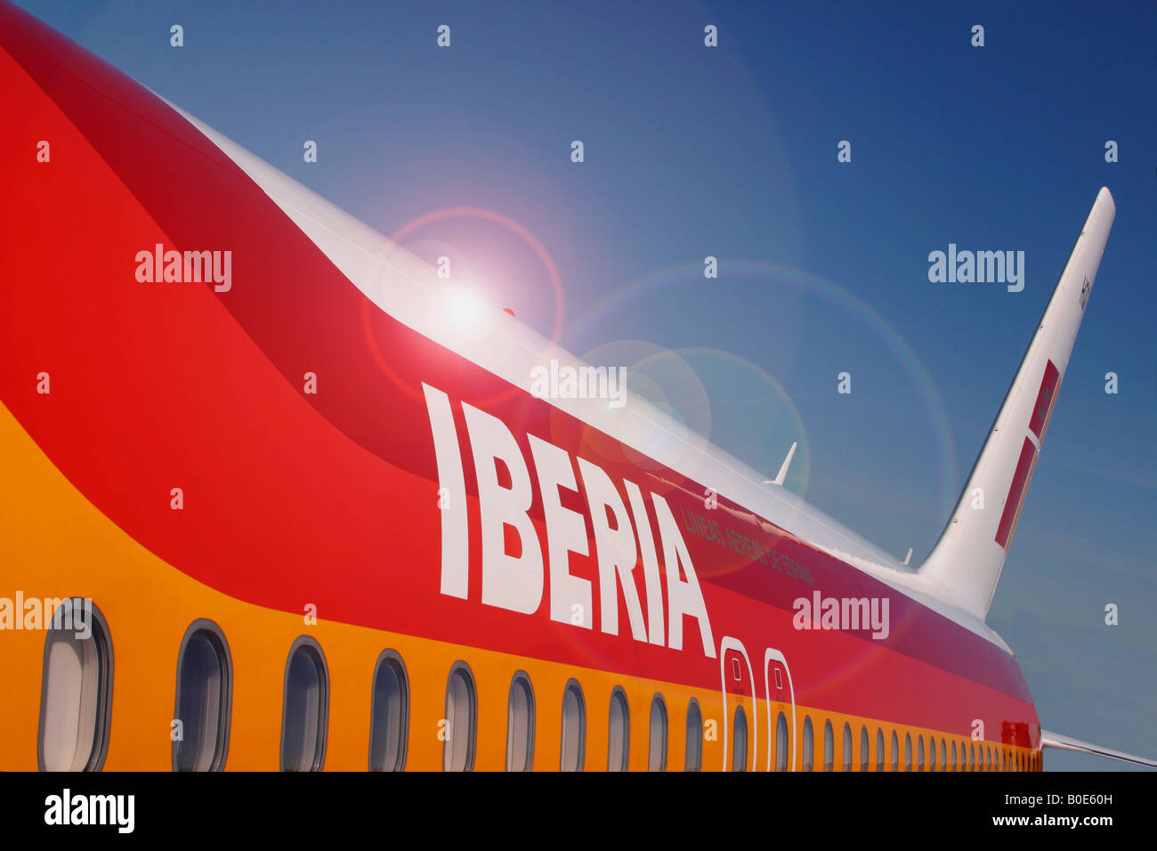 Iberia Airways jet fuselage logo at Madrid International Airport Madrid ...