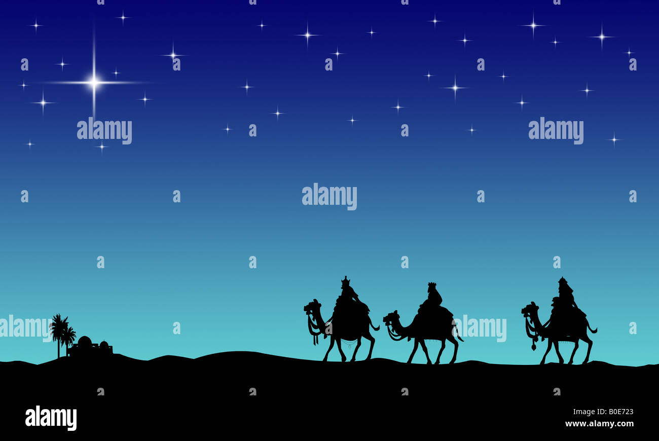 Christmas illustration: three Kings going to Bethlehem Stock Photo - Alamy