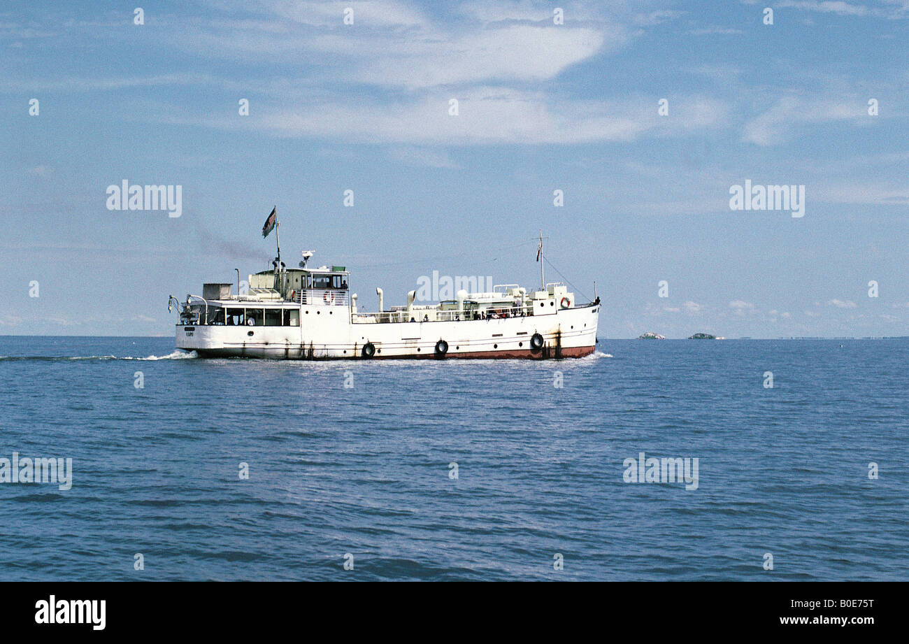 Large motor vessel carrying freight and passengers entering the Rusinga ...