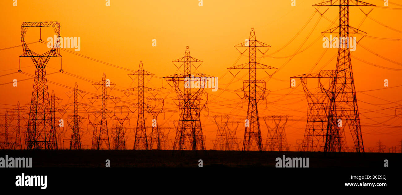 Power transmission lines along Columbia River in Northern Oregon Stock ...