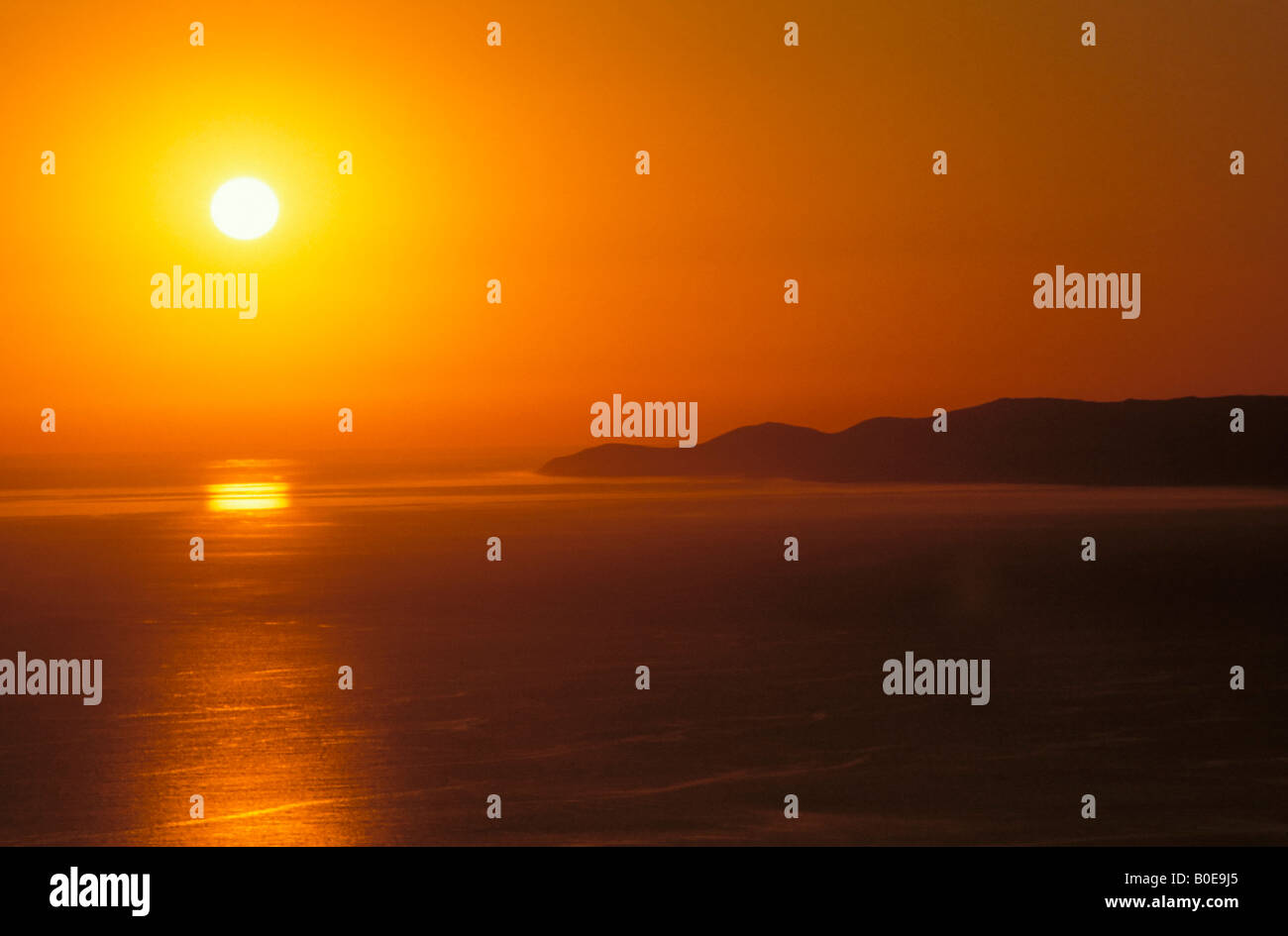 Golden sunset over Santa Cruz Island and the Pacific Ocean aerial ...