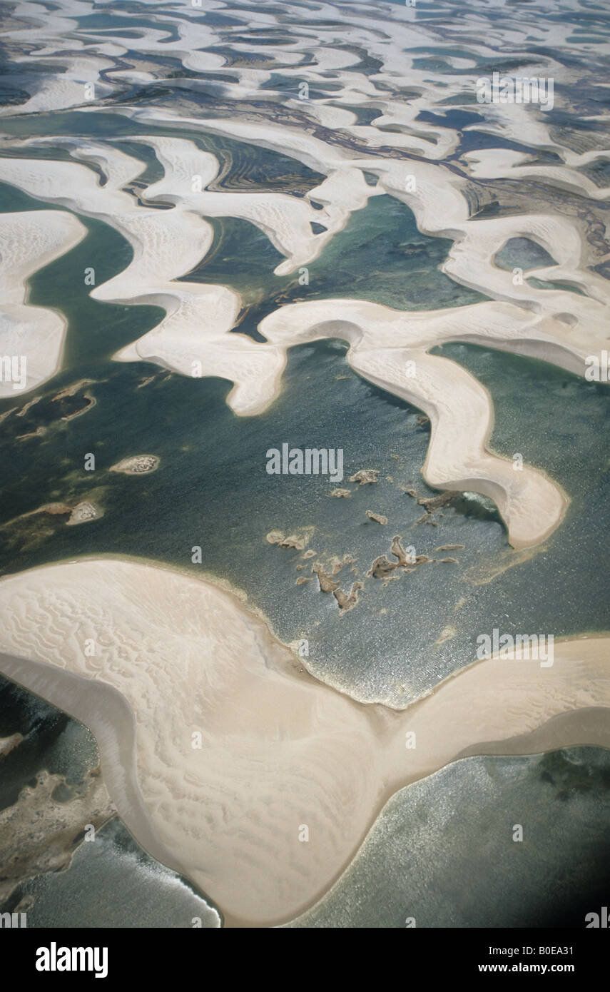Aerial view of Lencois Maranhensis the complex of deseert sand dunes ...