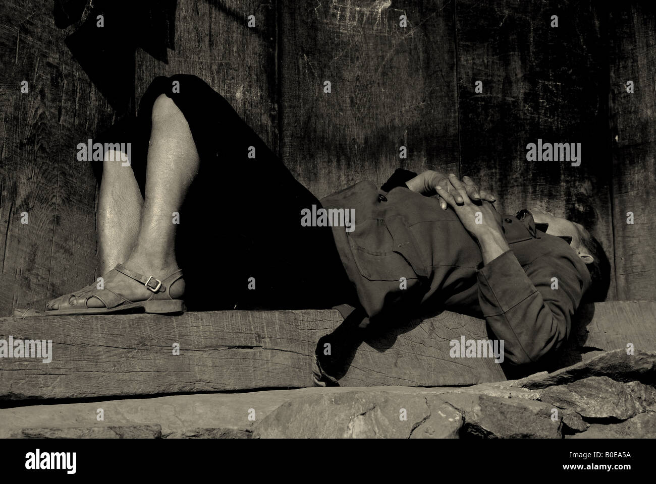 homeless man sleeping rough near chao praya river bangkok Stock Photo ...
