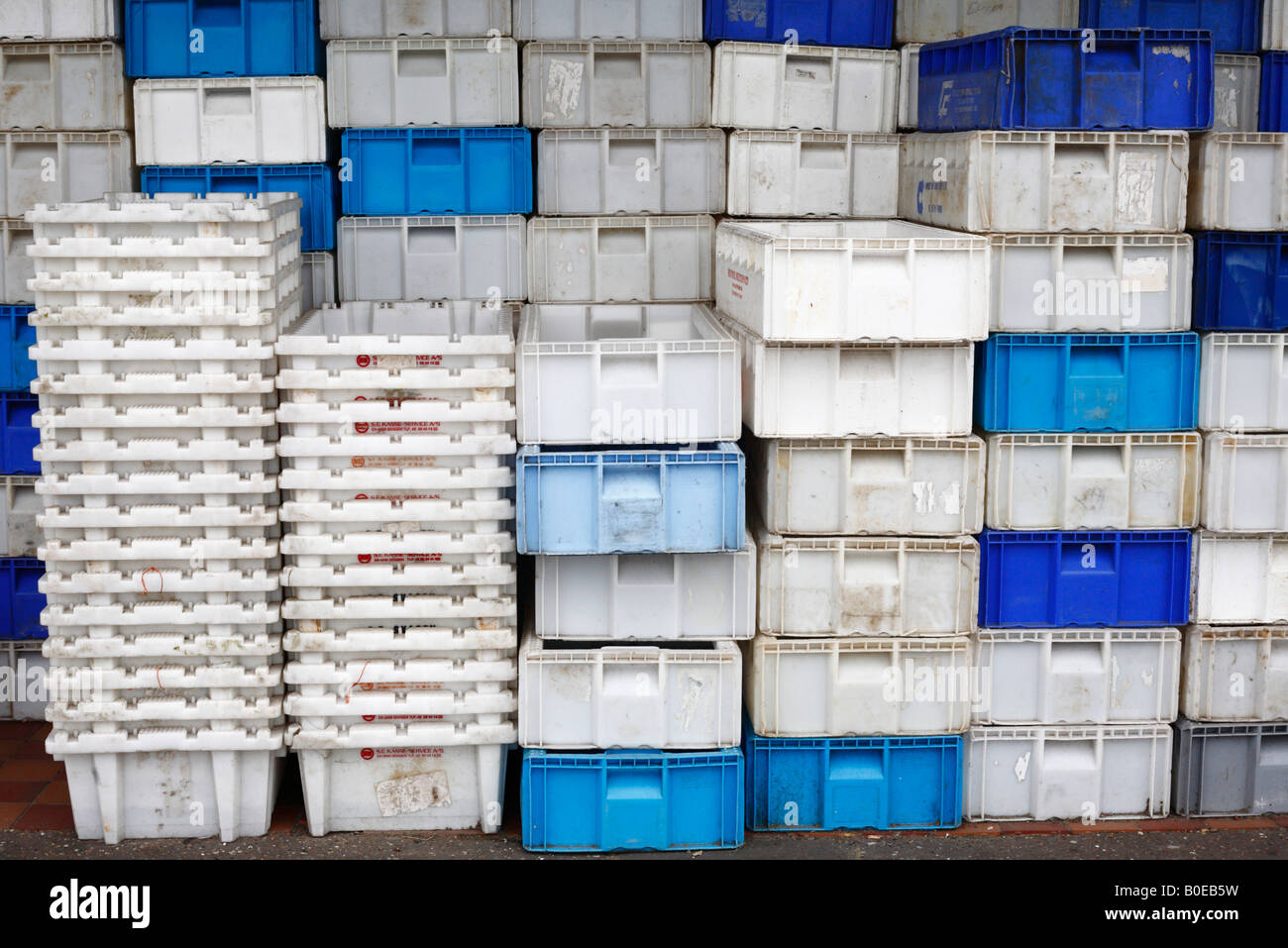 Stacked plastic fish boxes hi-res stock photography and images - Alamy