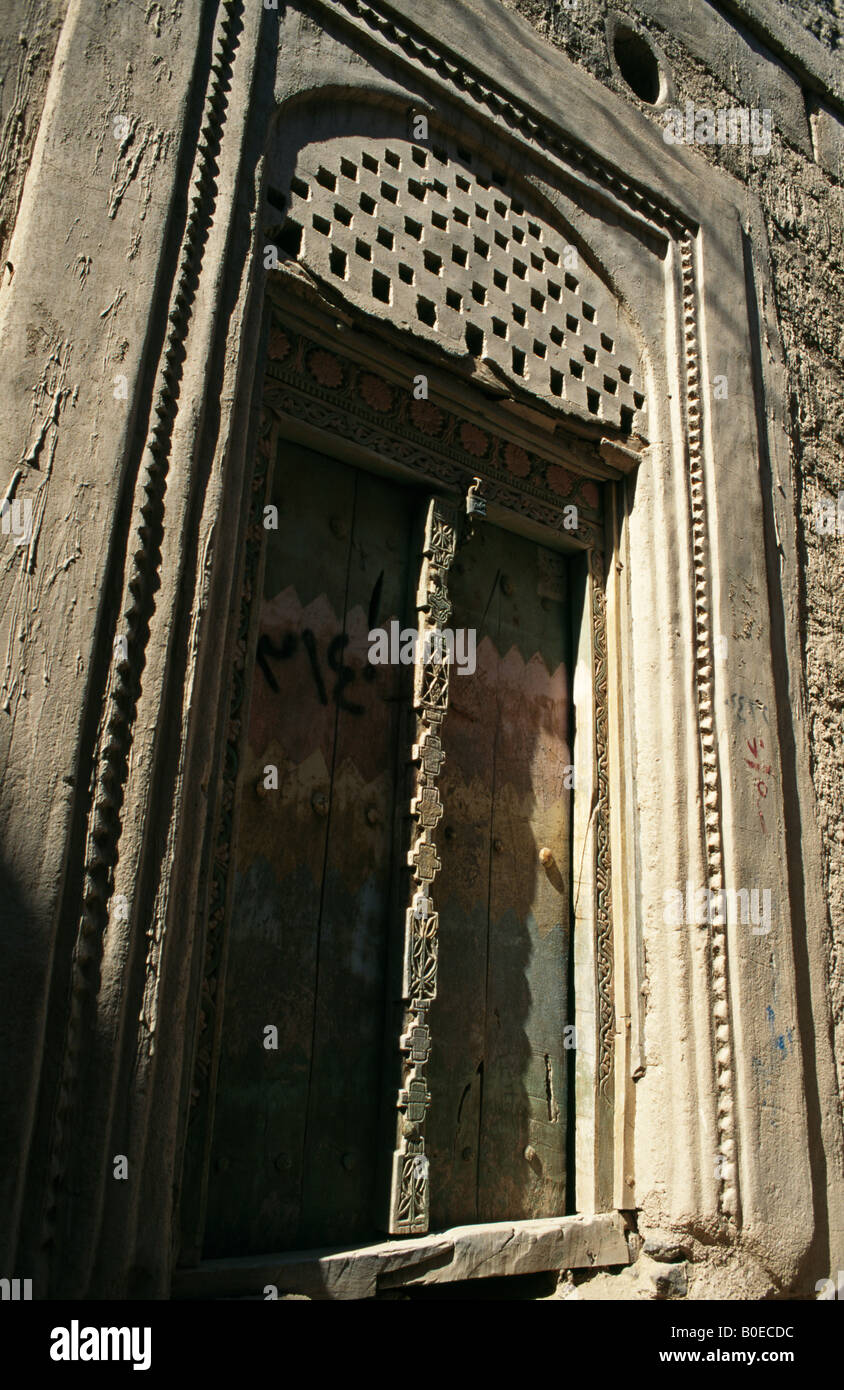 Doorway in the walled town of Bilad Manah, Oman. The town is over 500 ...