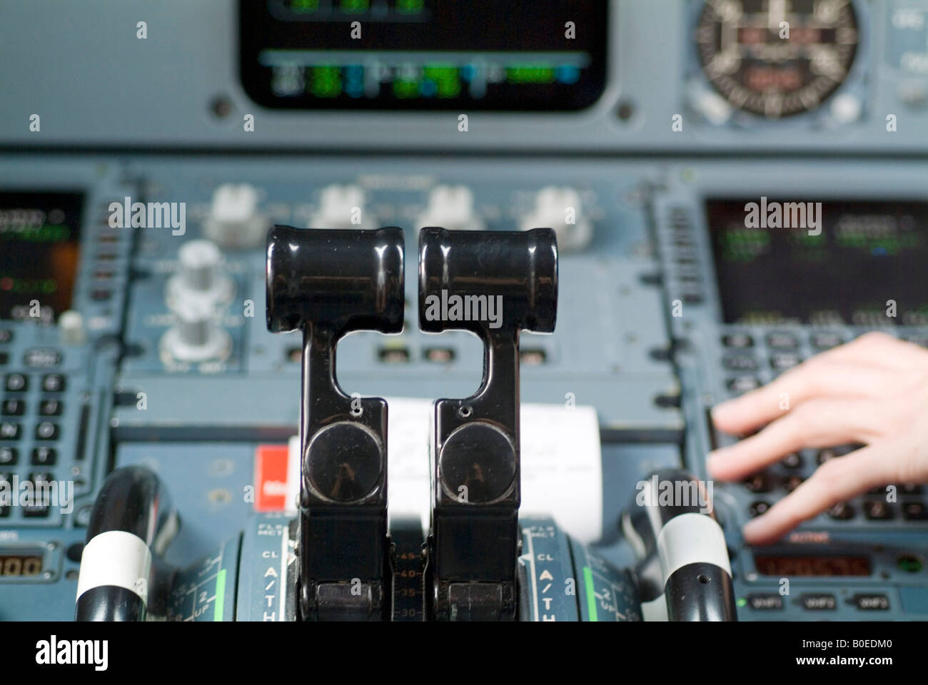 Cockpit of a Germanwings Airbus A320 airplane with instruments, blurred ...
