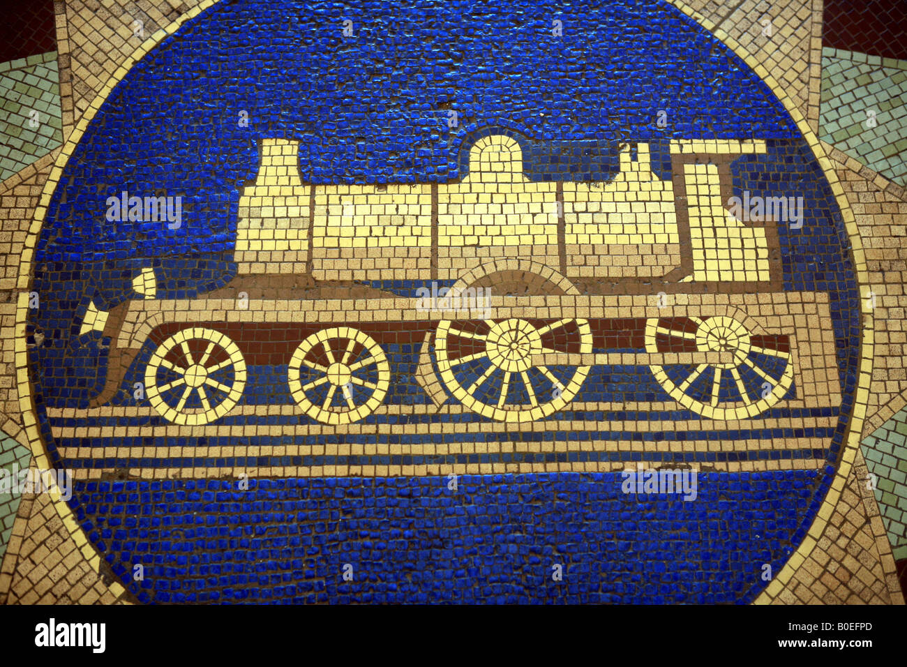 Mosaic floor details at the train or railway station Dunedin South ...