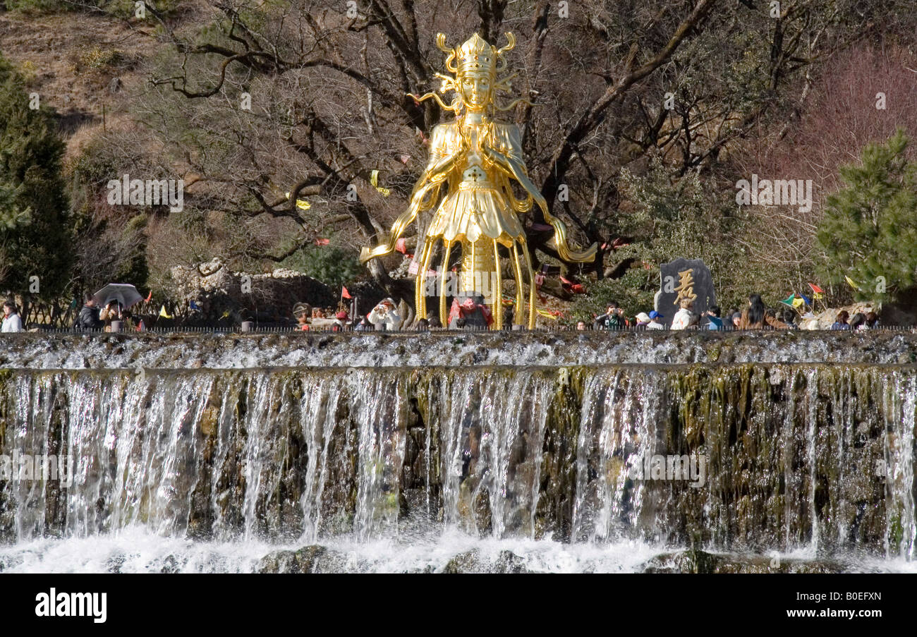 Panaromic view of the ancient goddess of the Naxi tribe sitting on top ...