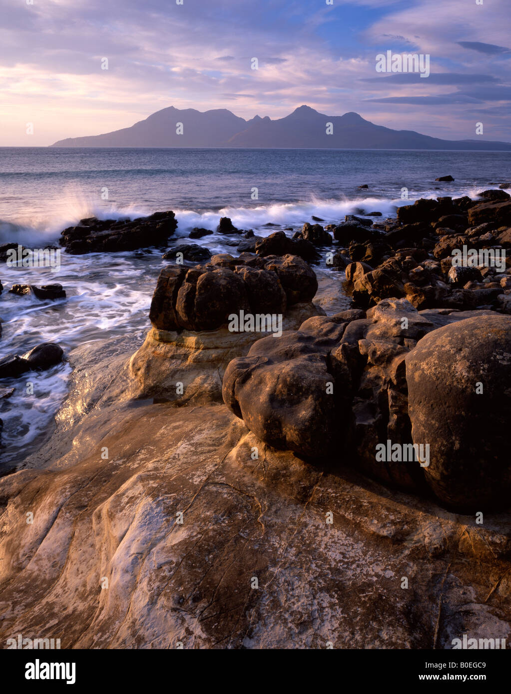 The Rum Cuillin viewed from Laig Bay, Isle of Eigg, Scotland, UK Stock ...