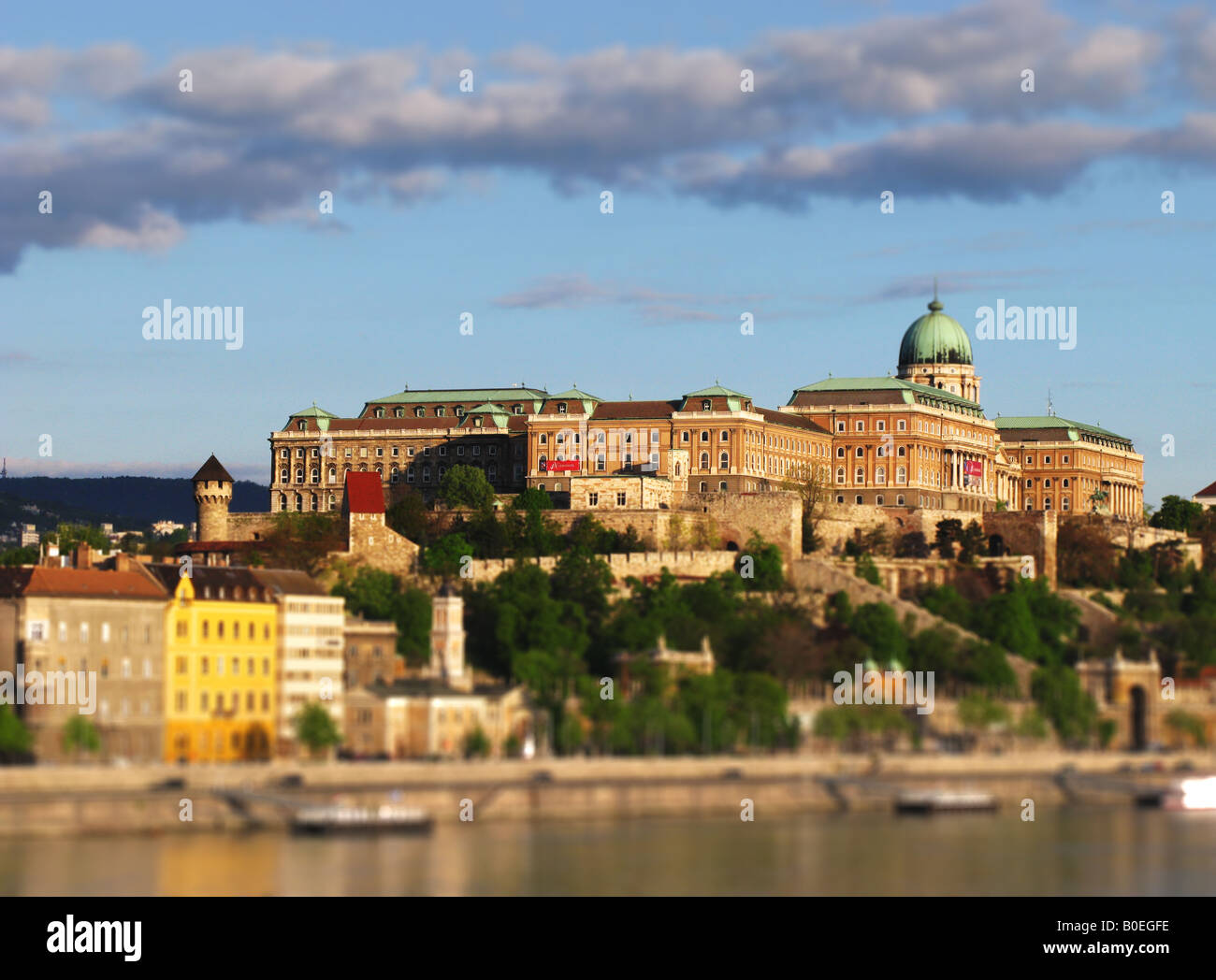 BUDAPEST, HUNGARY. A tilt-shift view of the castle on the Buda side of ...
