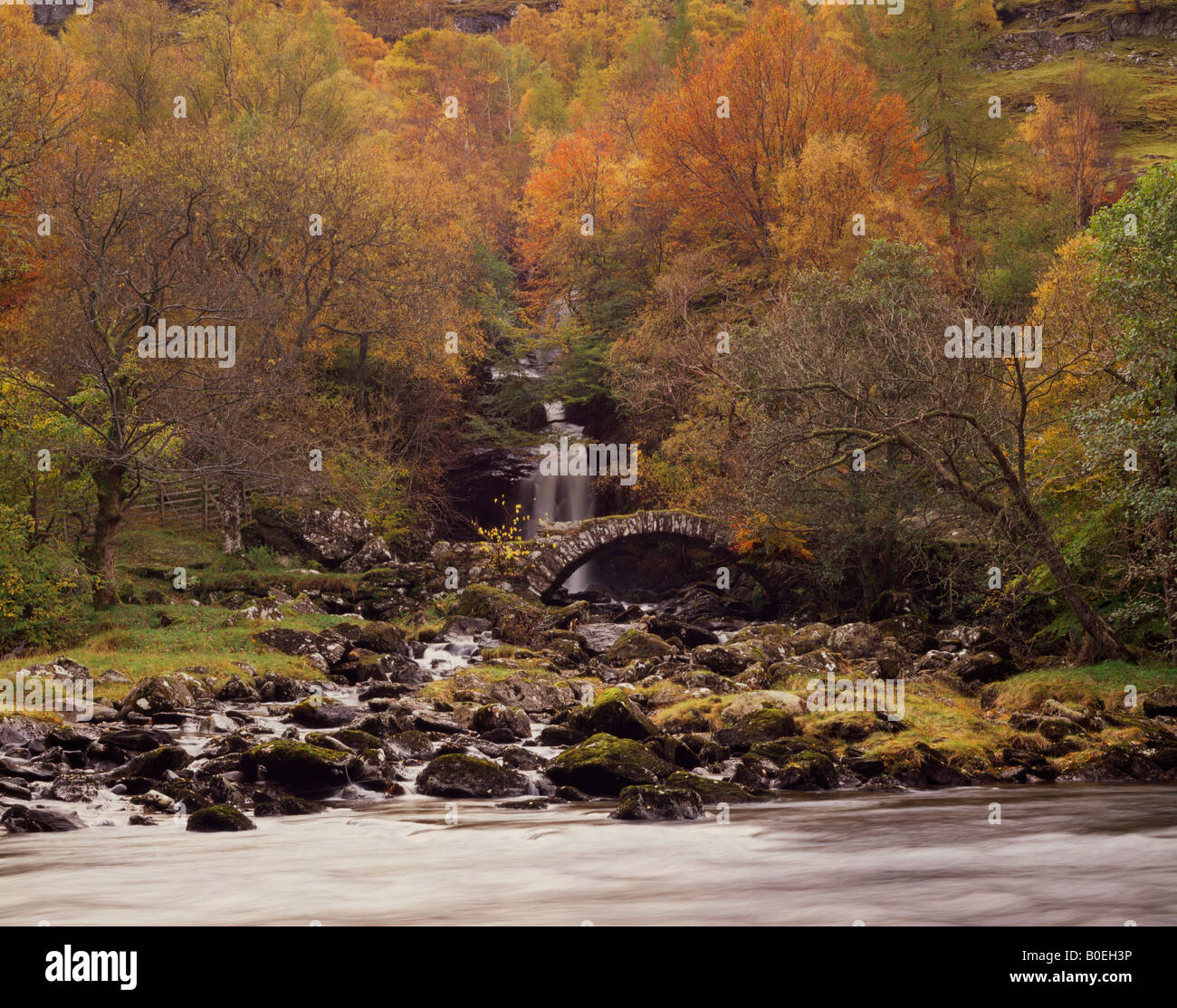 Waterfall and packhorse bridge in Glen Lyon, Breadalbane, Perthshire ...