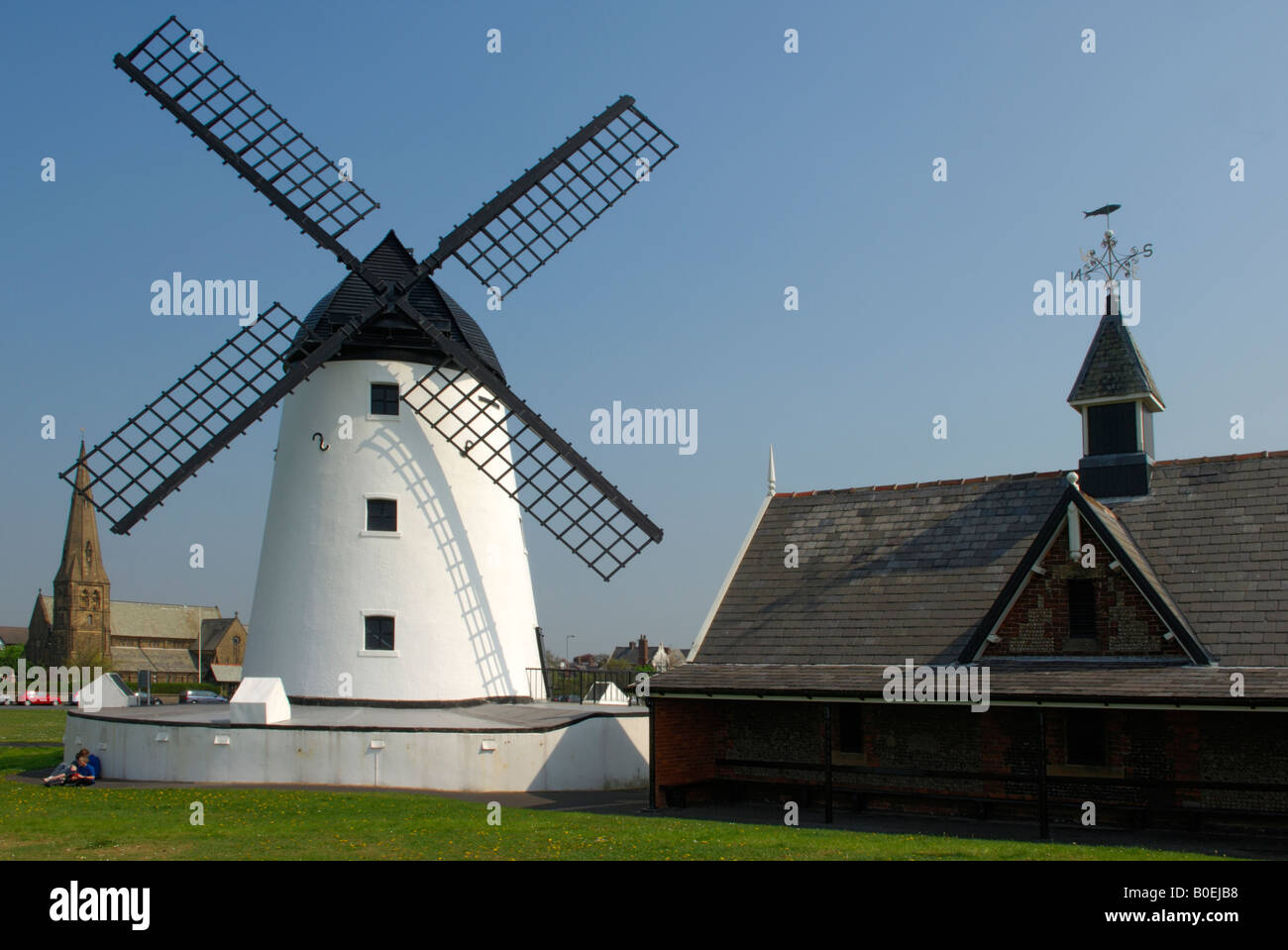 The windmill and old lifeboat-house on Lytham's Promenade Stock Photo ...